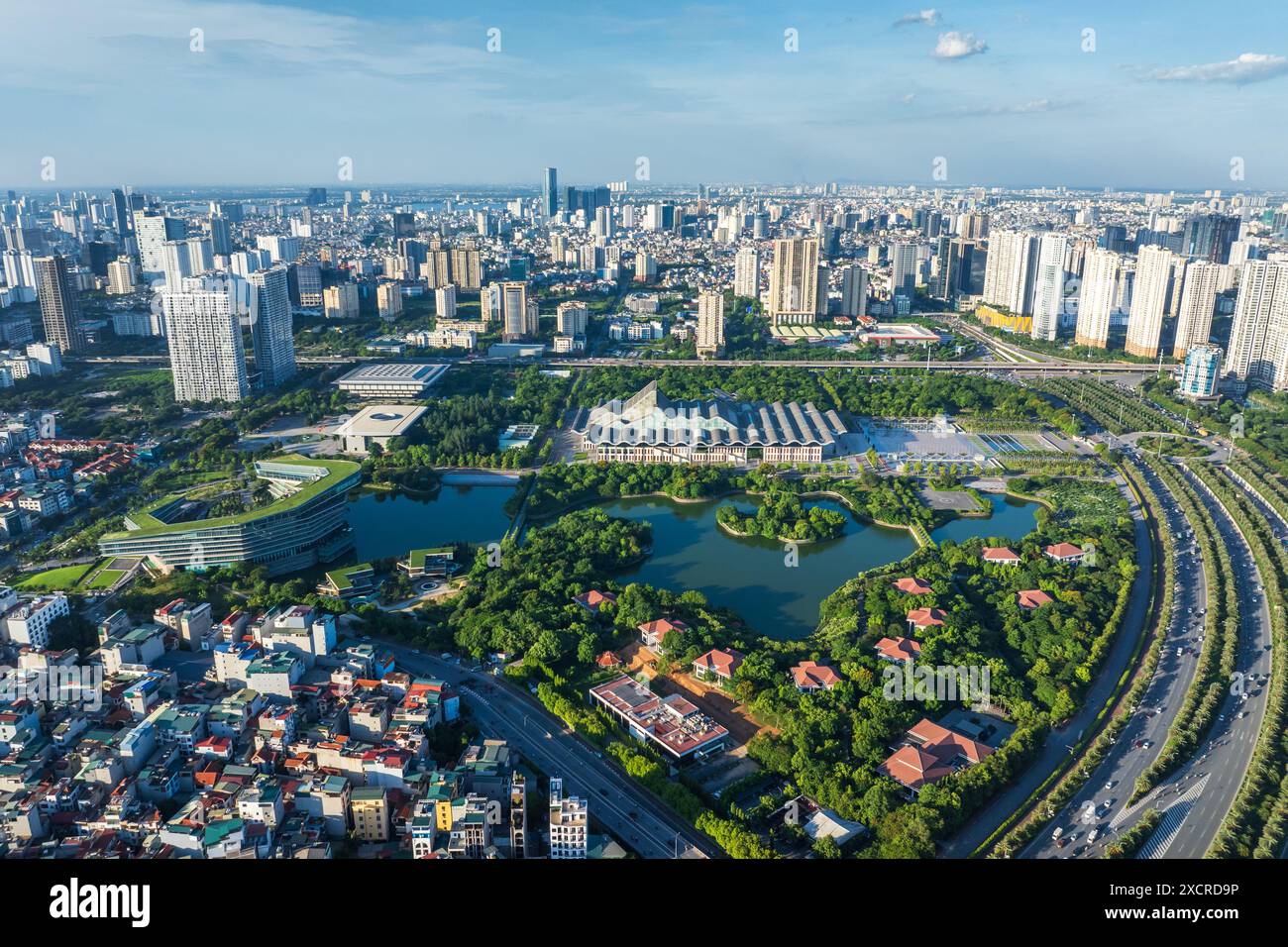 Aerial skyline view of Hanoi city, Ring road 3 Pham Hung street Stock ...
