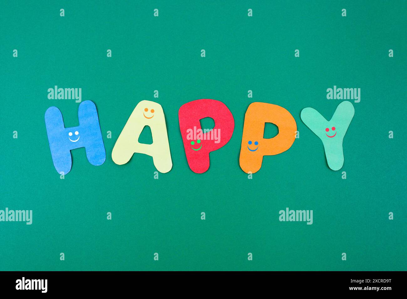 Word Happy with various expressions of happiness on it Stock Photo - Alamy