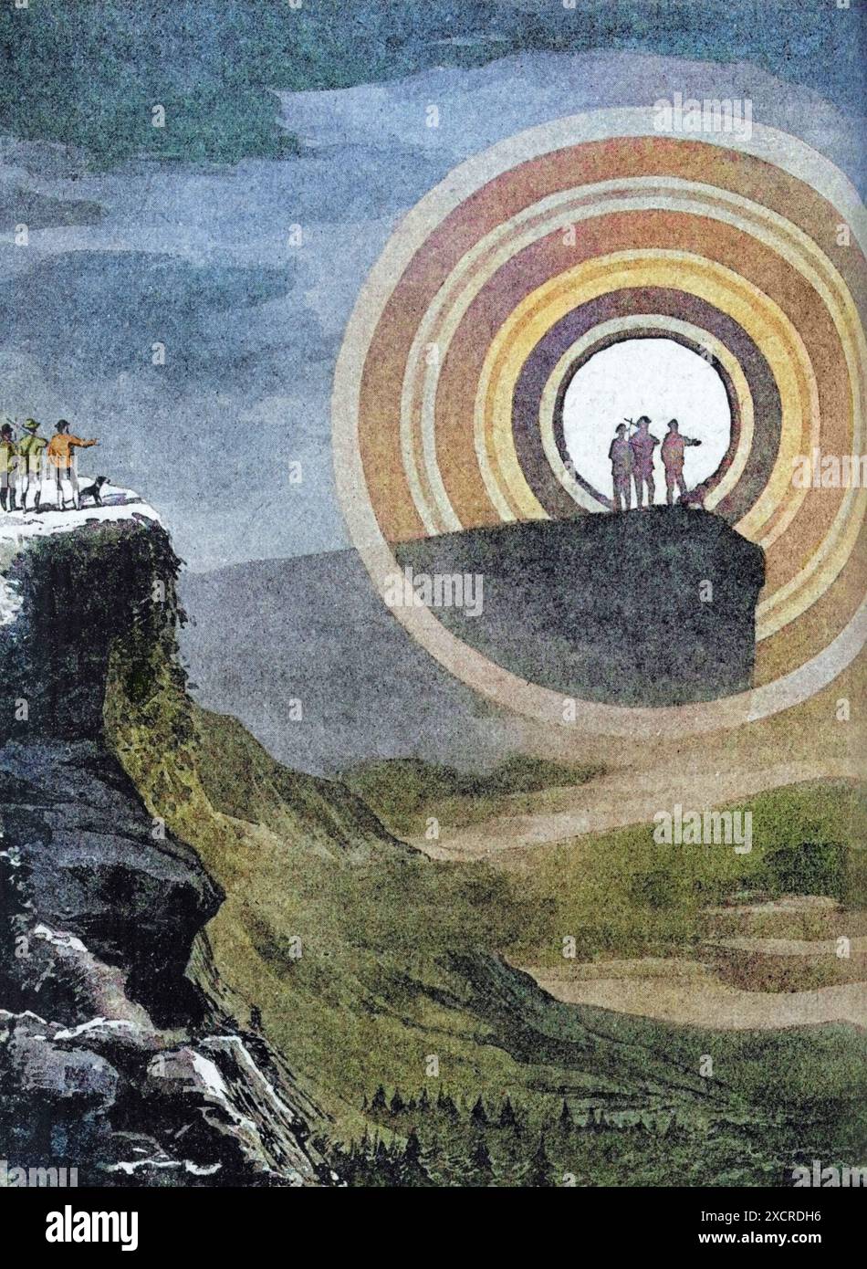 Illustration of the optical phenomenon called a Brocken spectre, by Camille Flammarion, 1888. A ...