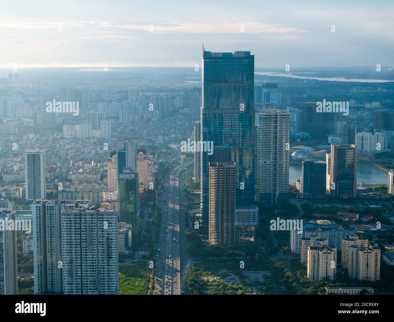 Aerial skyline view of Hanoi city, Ring road 3 Pham Hung street Stock ...