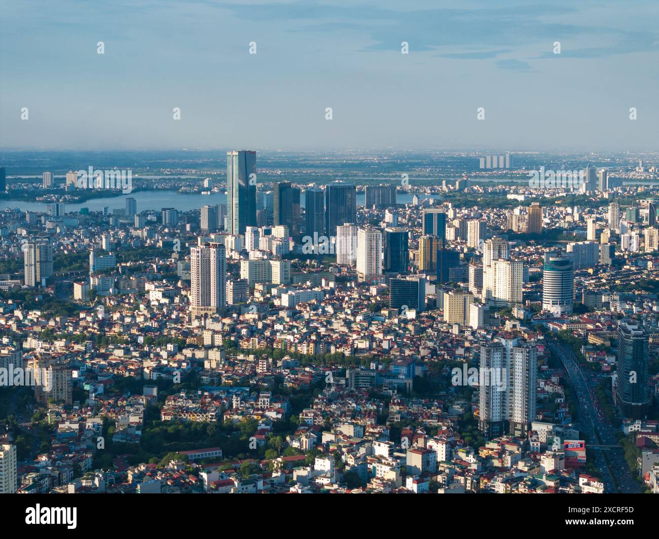 Aerial skyline view of Hanoi city, Ring road 3 Pham Hung street Stock ...