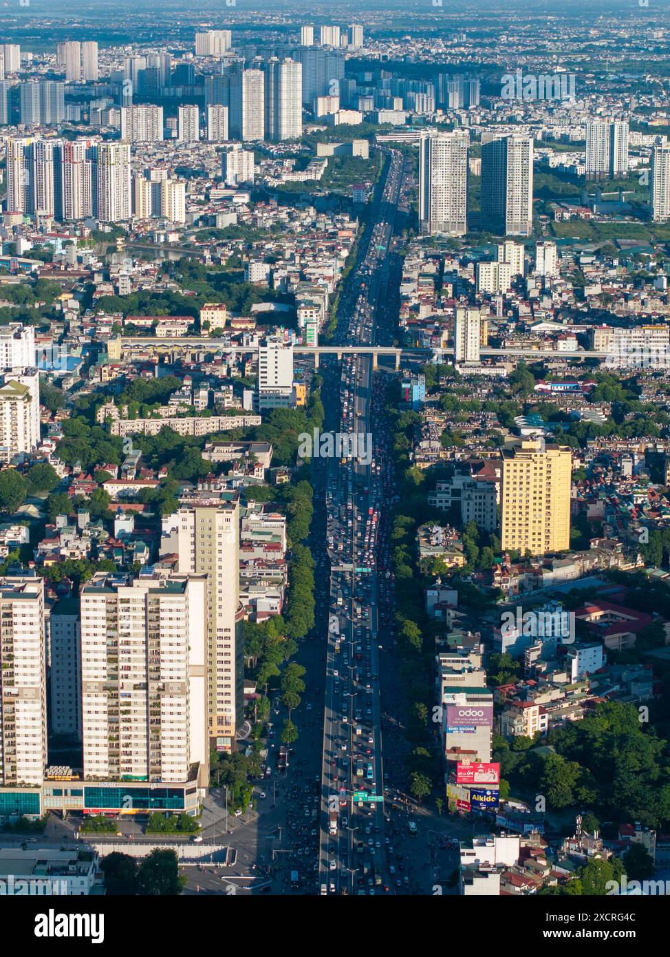 Aerial skyline view of Hanoi city, Ring road 3 Pham Hung street Stock ...