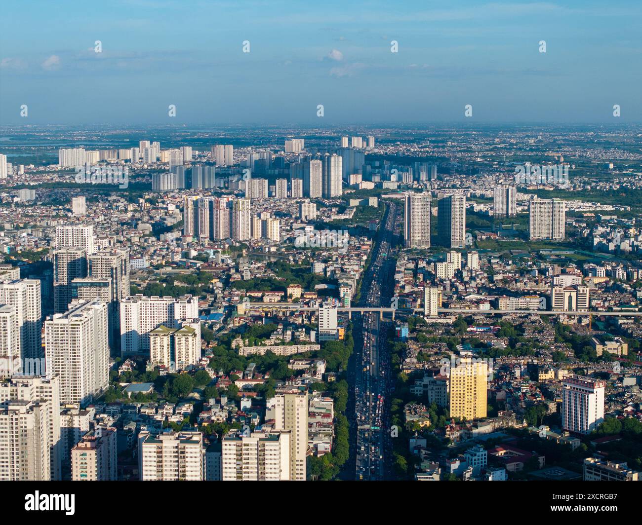 Aerial skyline view of Hanoi city, Ring road 3 Pham Hung street Stock ...