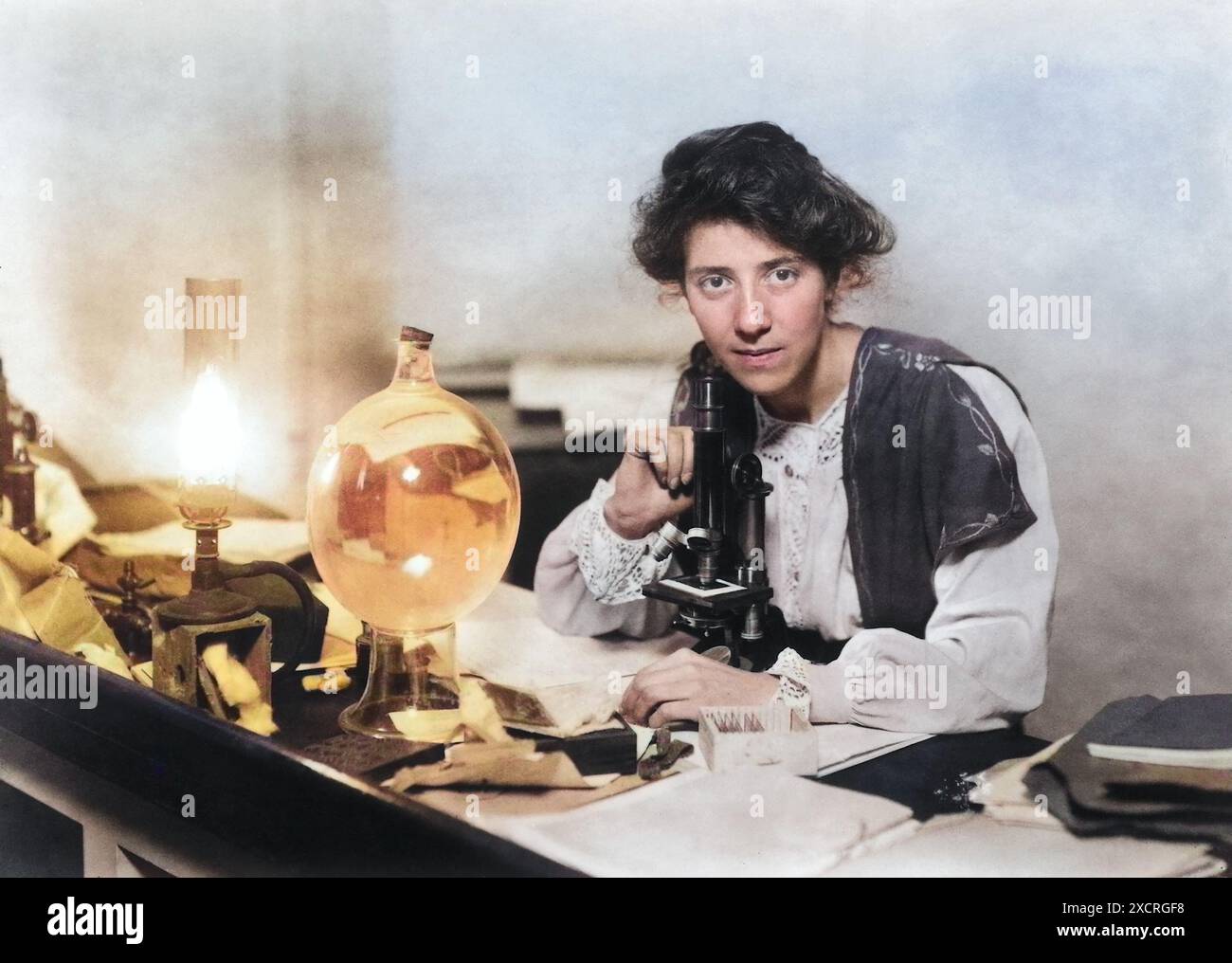 Marie Stopes in her laboratory in the Victoria University of Manchester ...