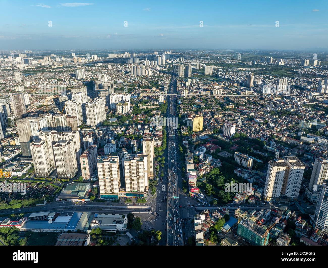 Aerial skyline view of Hanoi city, Ring road 3 Pham Hung street Stock ...