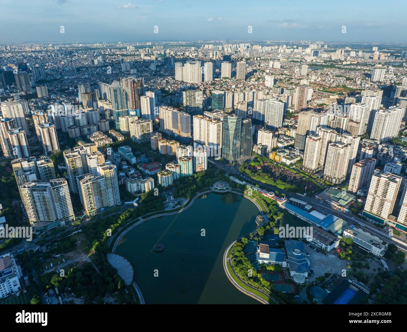 Aerial skyline view of Hanoi city, Ring road 3 Pham Hung street Stock ...