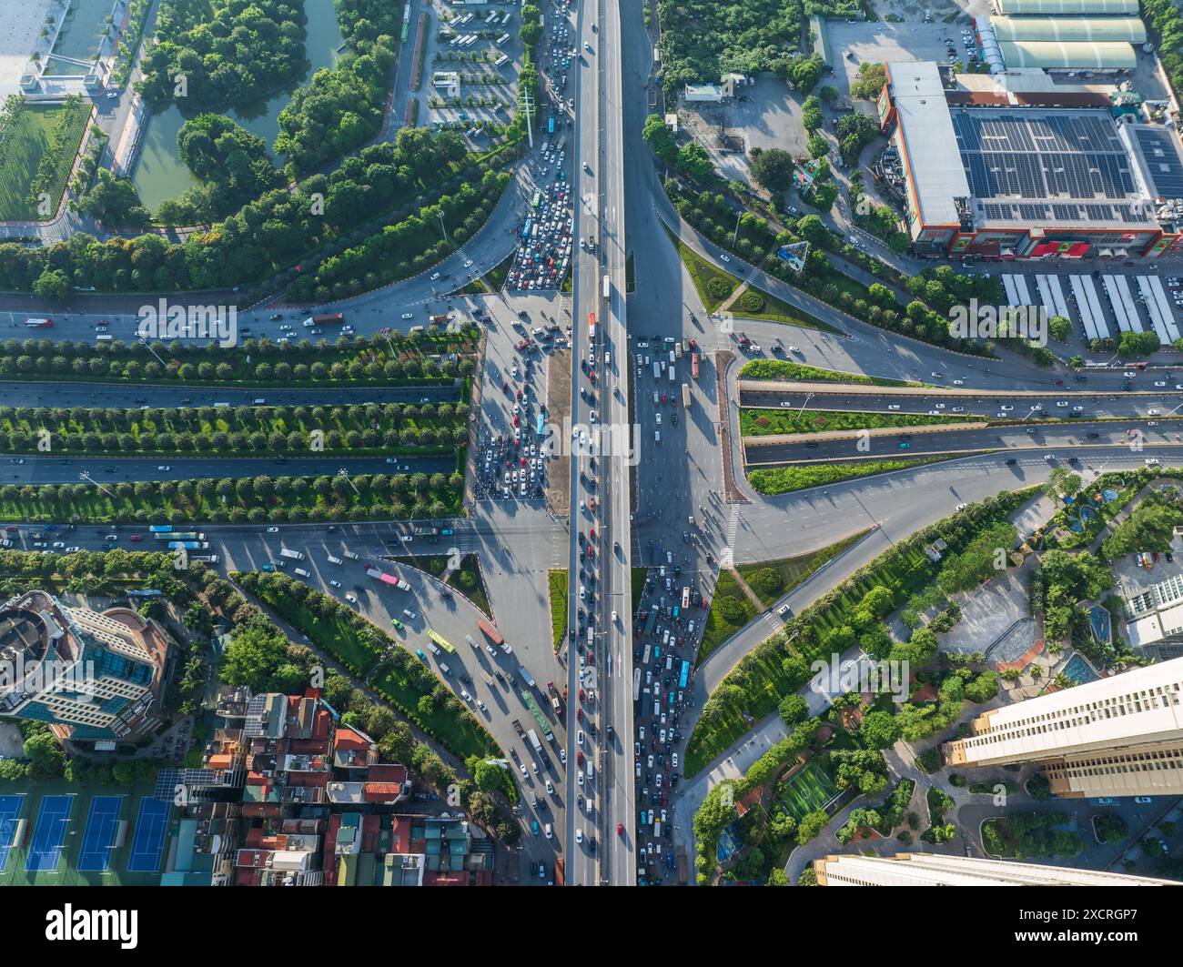 Aerial skyline view of Hanoi city, Ring road 3 Pham Hung street Stock ...