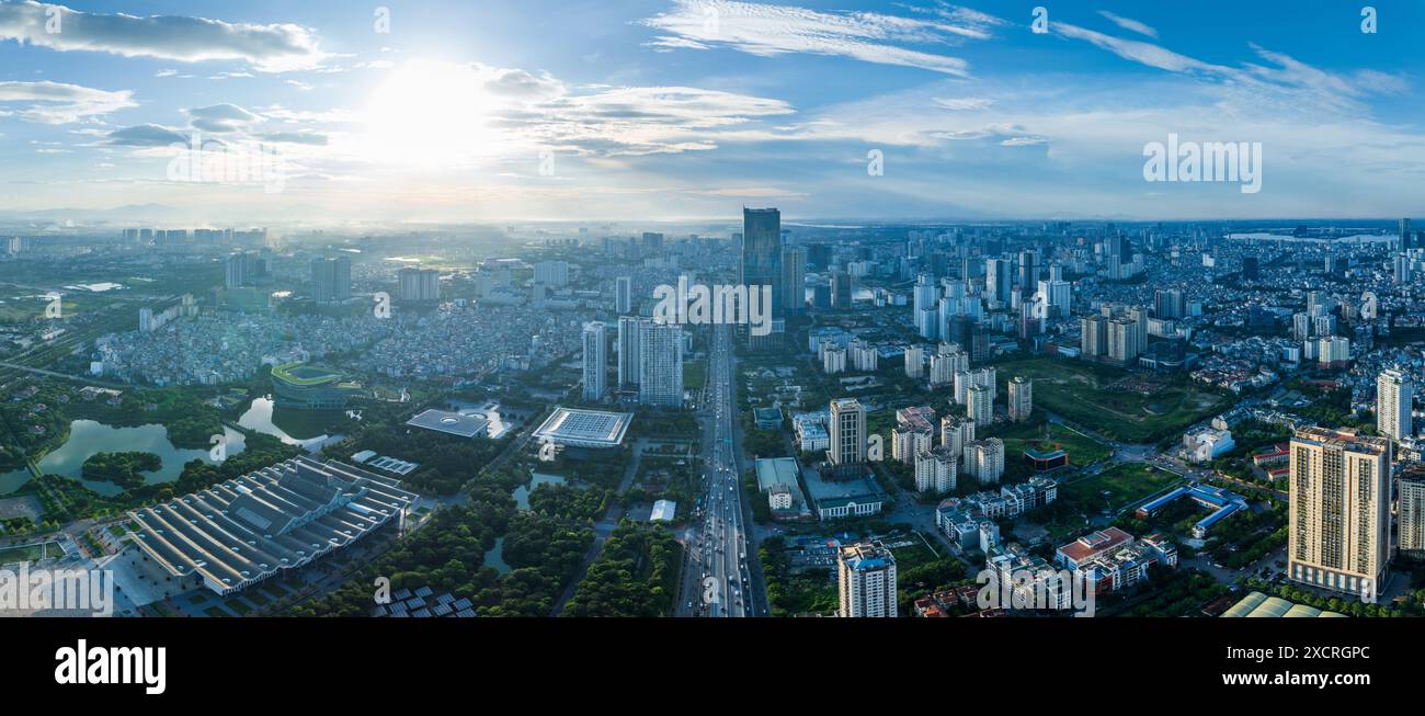 Aerial skyline view of Hanoi city, Ring road 3 Pham Hung street Stock ...