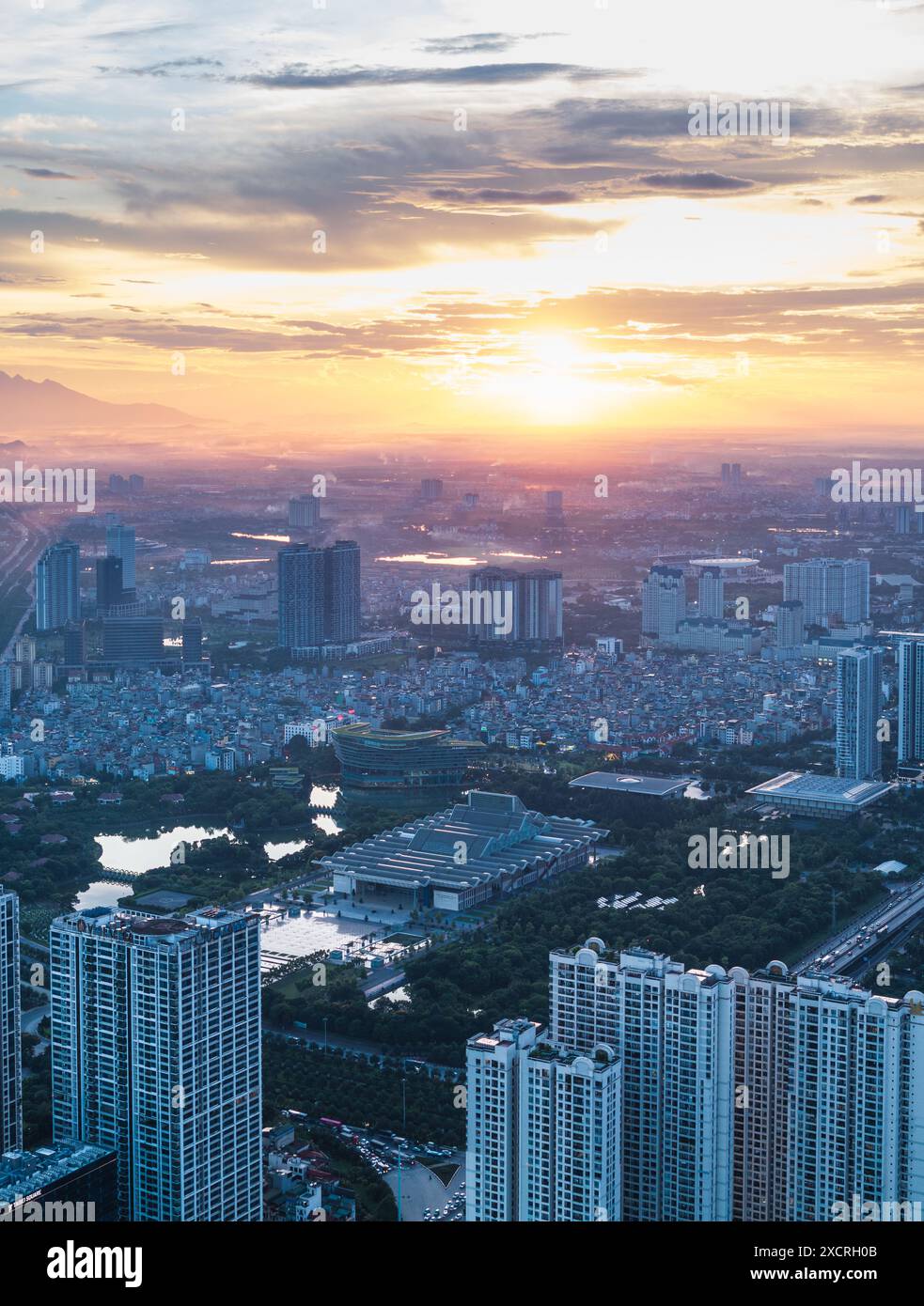 Aerial skyline view of Hanoi city, Ring road 3 Pham Hung street Stock ...