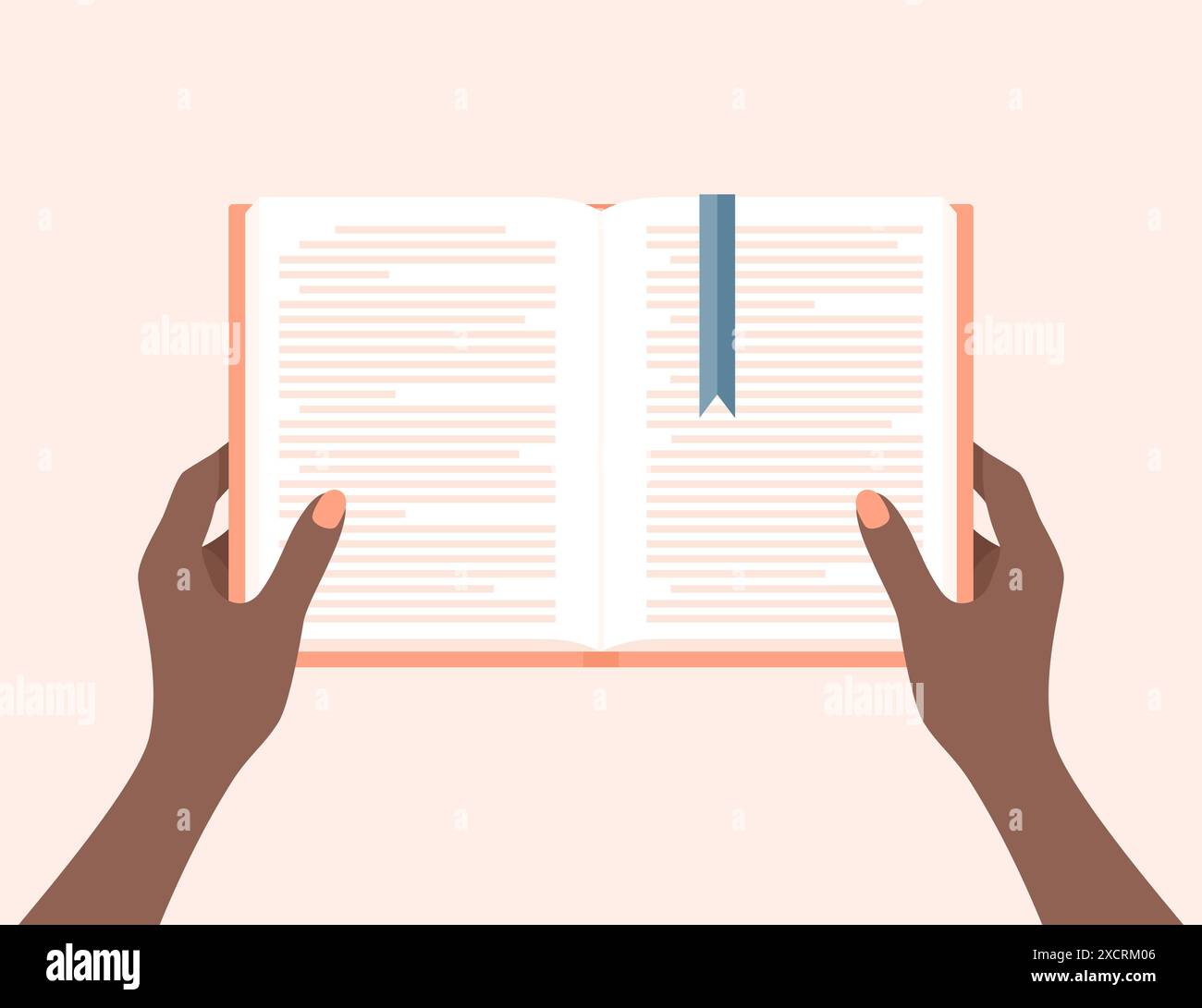 Black woman reading a book. Hands holding open book with bookmark. Flat vector illustration ...