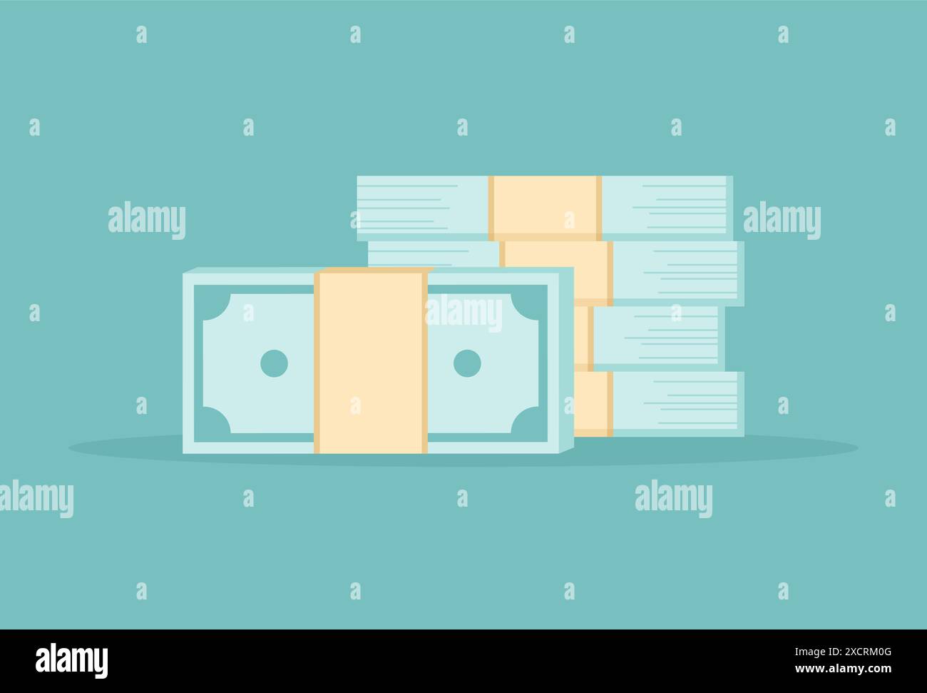 Stacks of paper banknotes on a green background. Flat vector ...