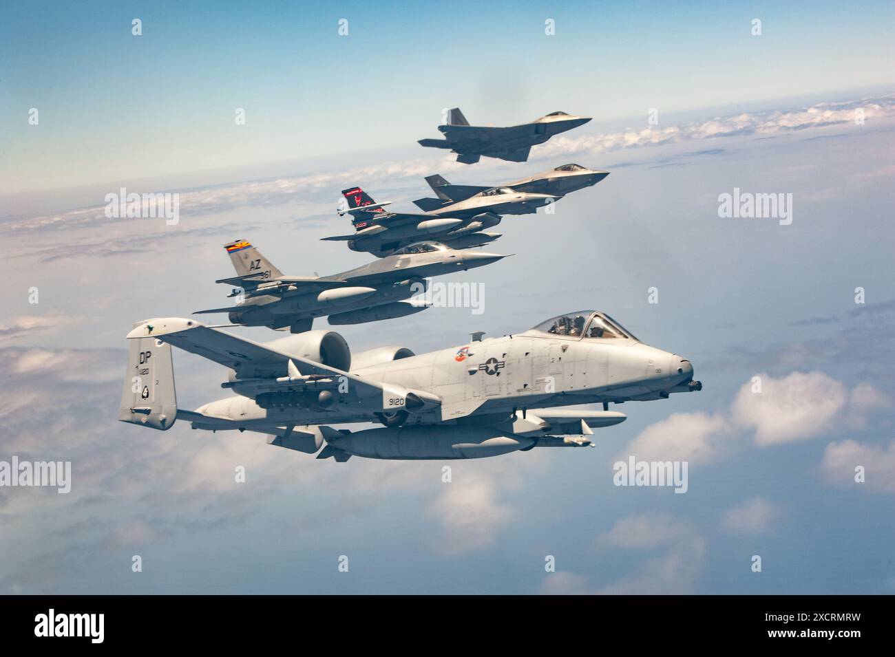 A formation of U.S. Air Force aircraft, including an A-10 Warthog and F ...