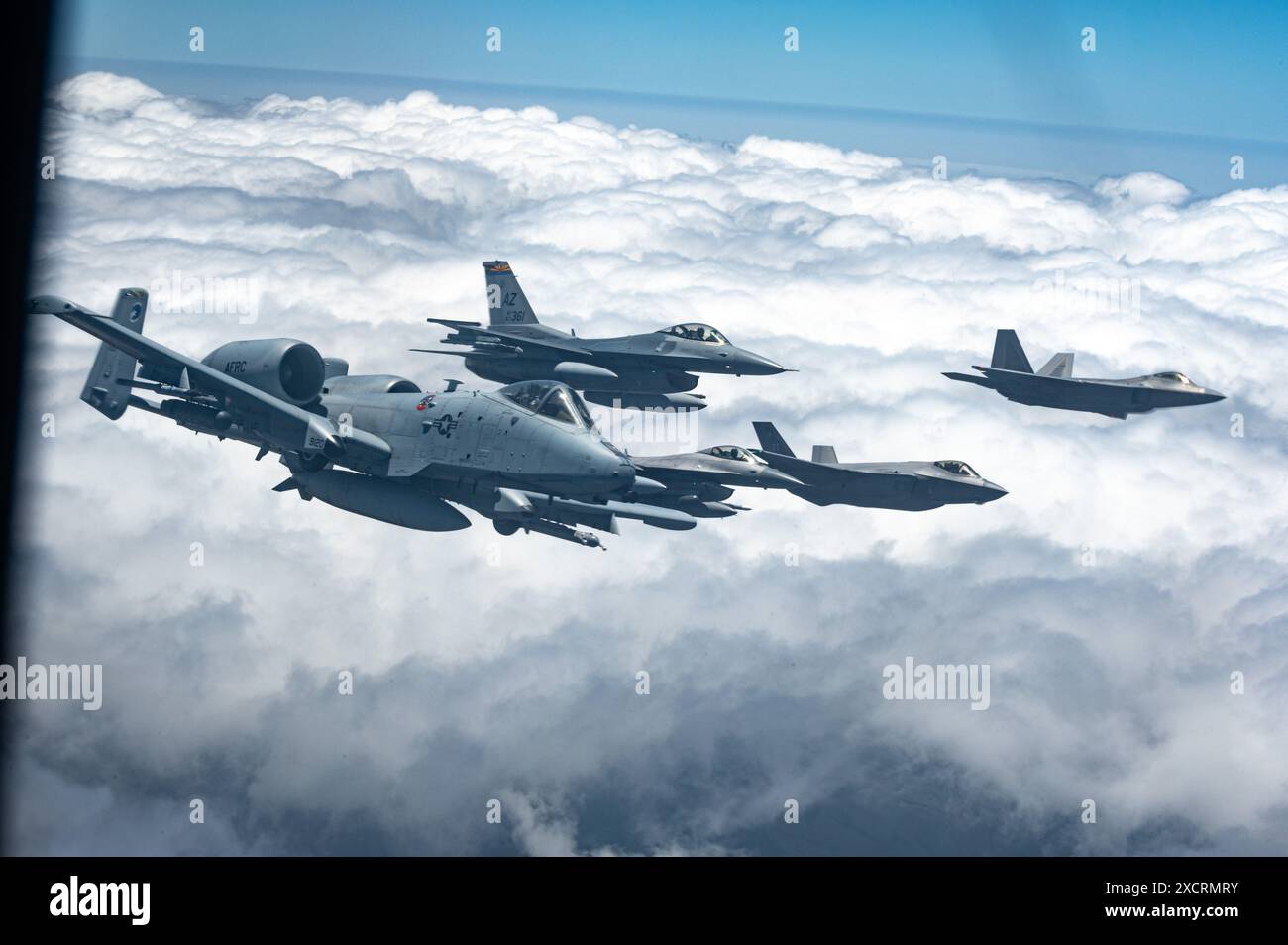 A formation of U.S. Air Force aircraft, including an A-10 Warthog and F ...