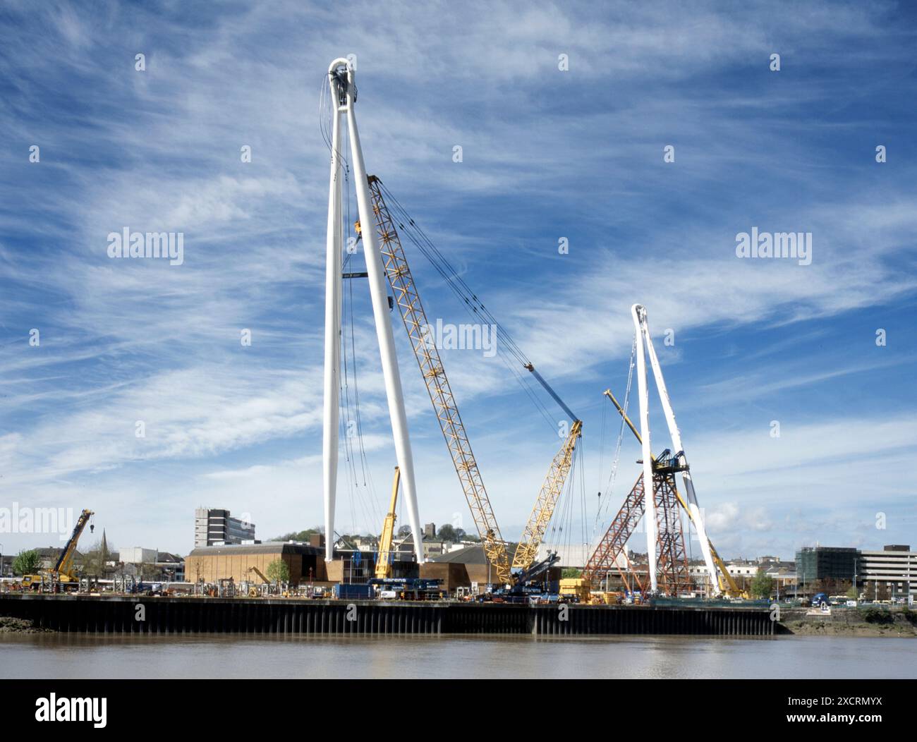 Iconic pedestrian cable stayed footbridge under construction over the ...