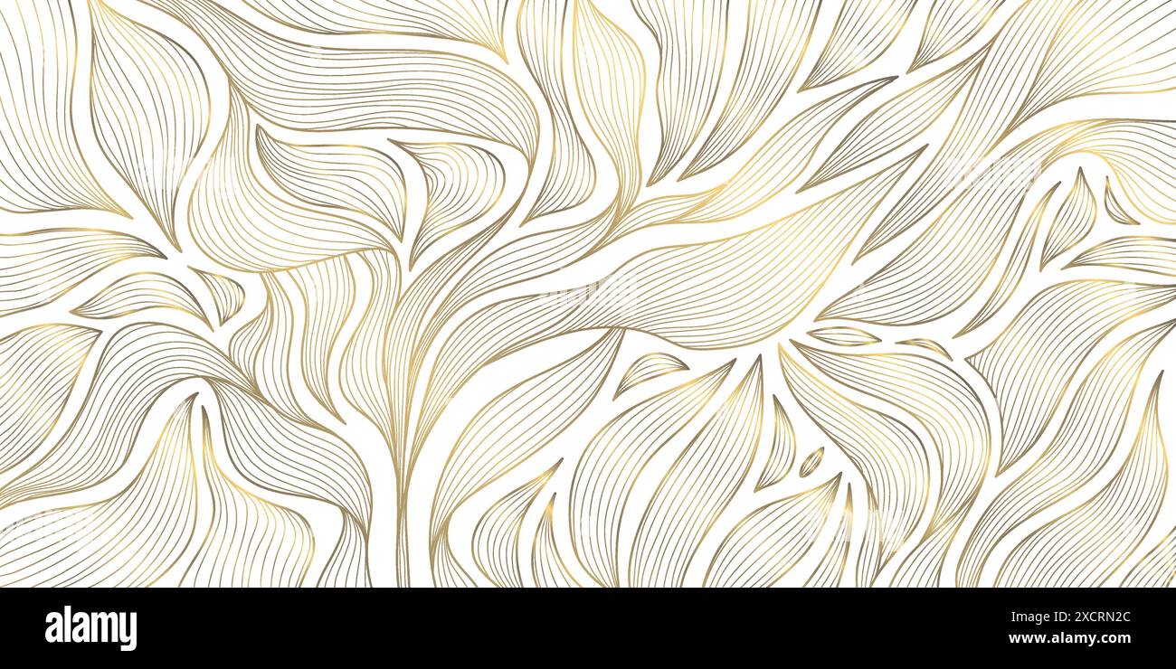 Vector art deco line pattern. Gold leaves abstract background, fancy ...