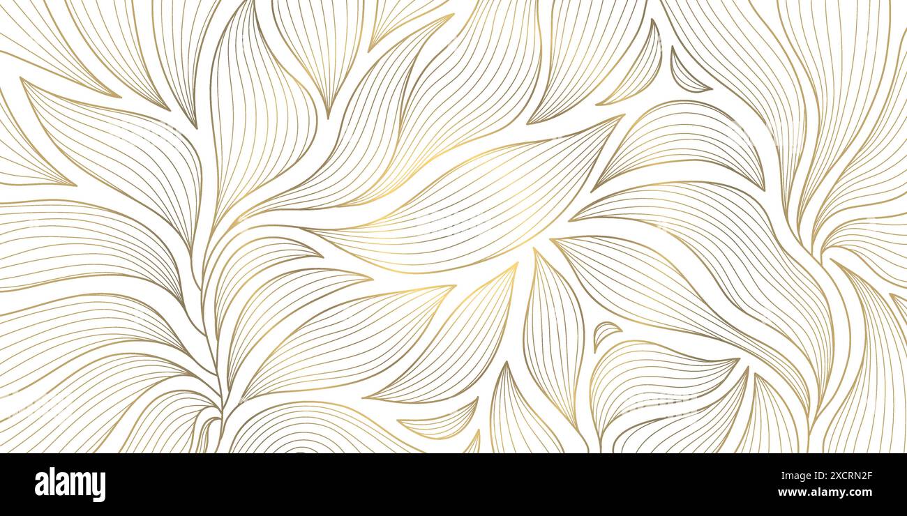 Vector art deco line pattern. Gold leaves abstract background, fancy ...