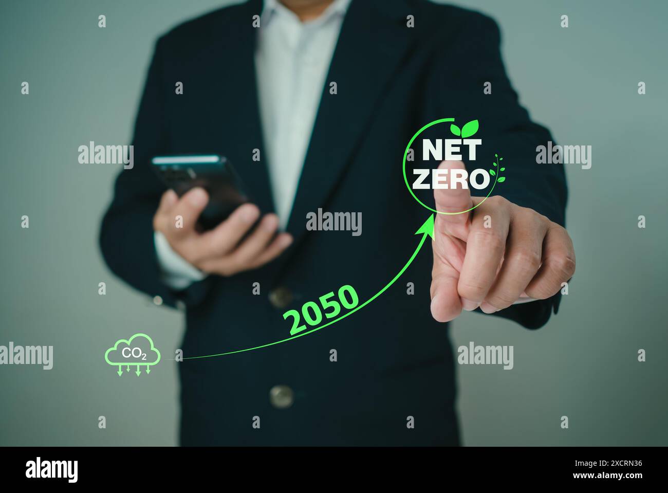 Businessman point to Net zero icon with carbon CO2 reduction for ...