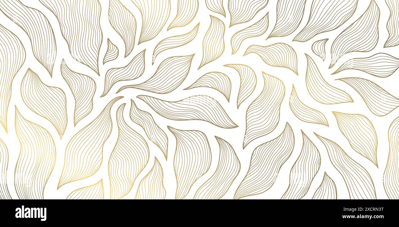 Vector art deco line pattern. Gold leaves abstract background, fancy ...