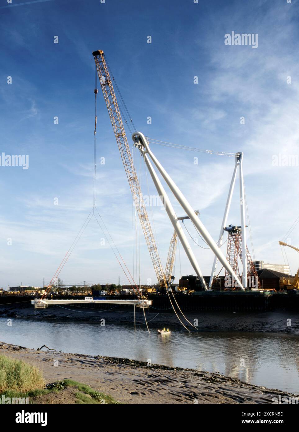 Iconic pedestrian cable stayed footbridge under construction over the ...