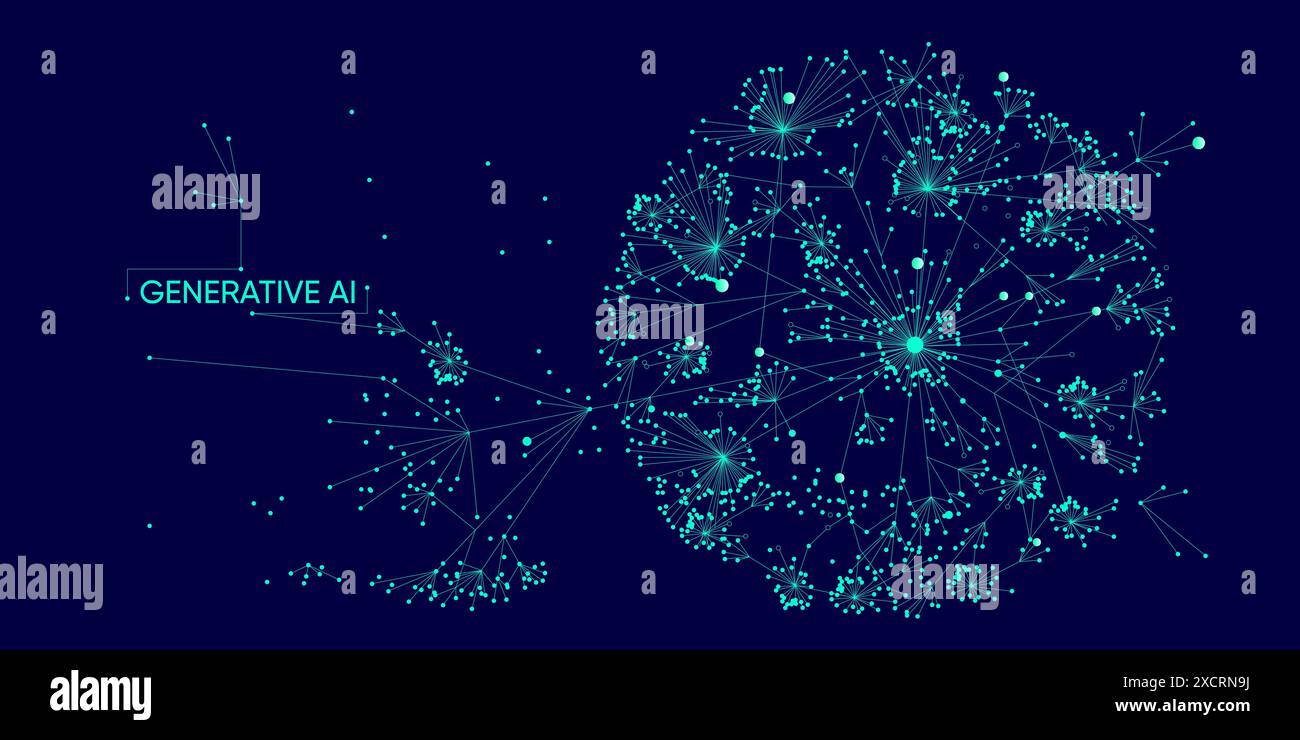 Illustration of abstract stream. Artificial intelligence. Big data, technology, AI, data ...
