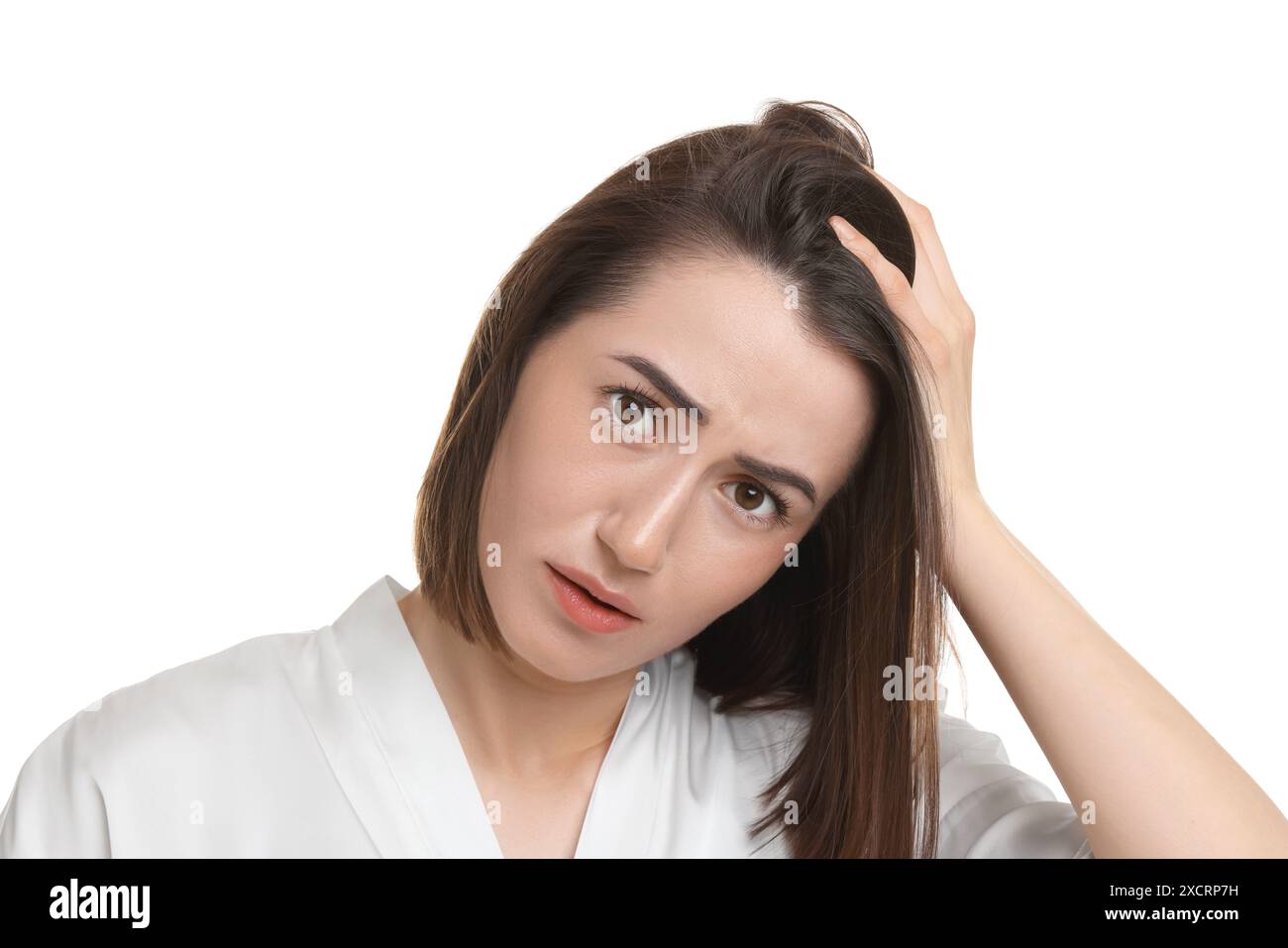 Stressed woman suffering hair loss hi-res stock photography and images ...