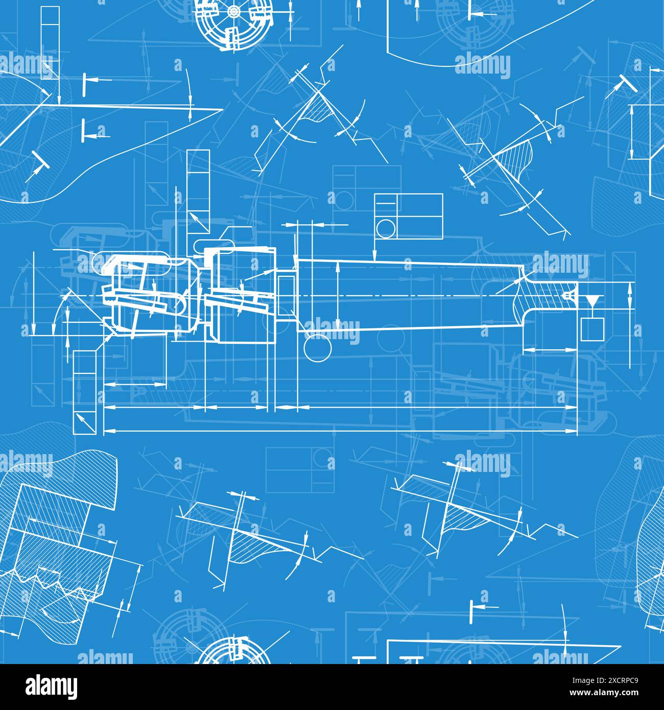 Mechanical engineering drawings on blue background. Tap tools, borer ...
