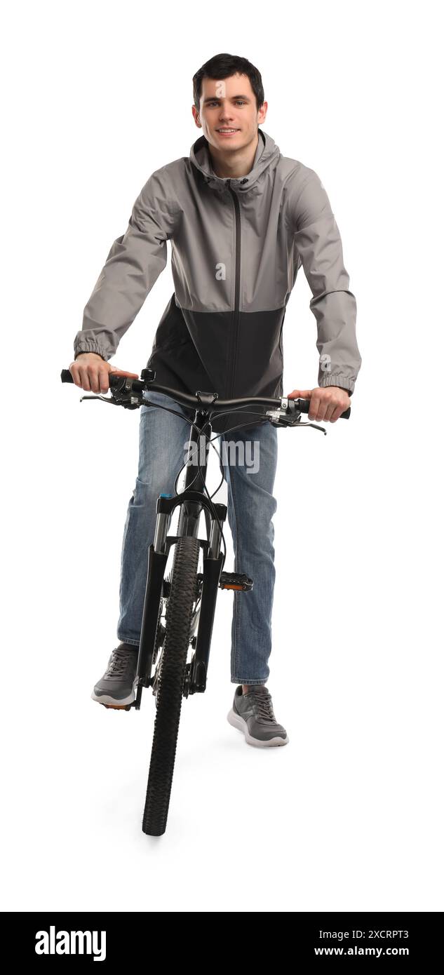 Happy man riding on bicycle Cut Out Stock Images & Pictures - Alamy