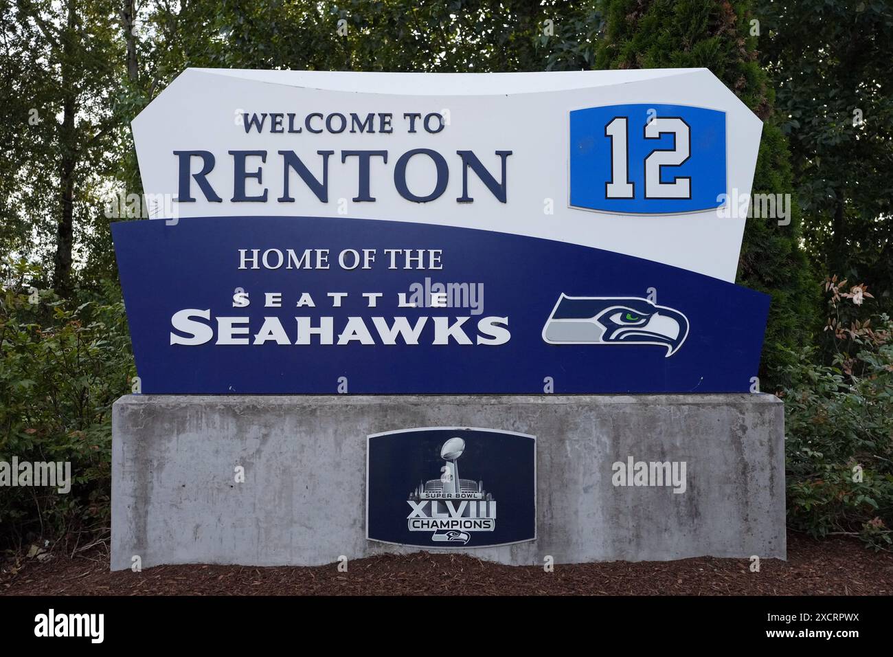 A sign at the entrance to the Seattle Seahawks headquarters and ...