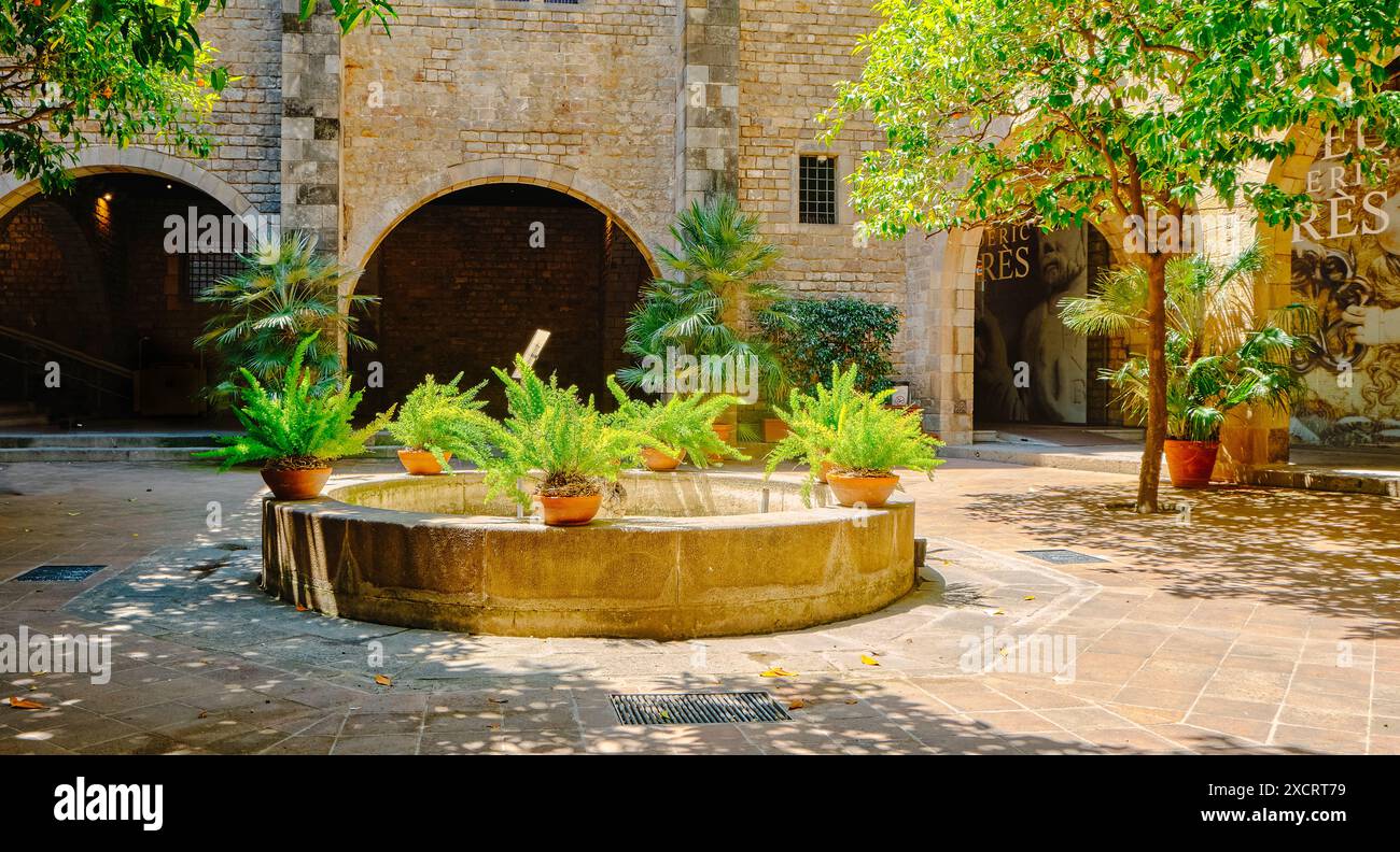 Barcelona, Spain - June 4, 2024: Detail of El Verger, the courtyard of ...