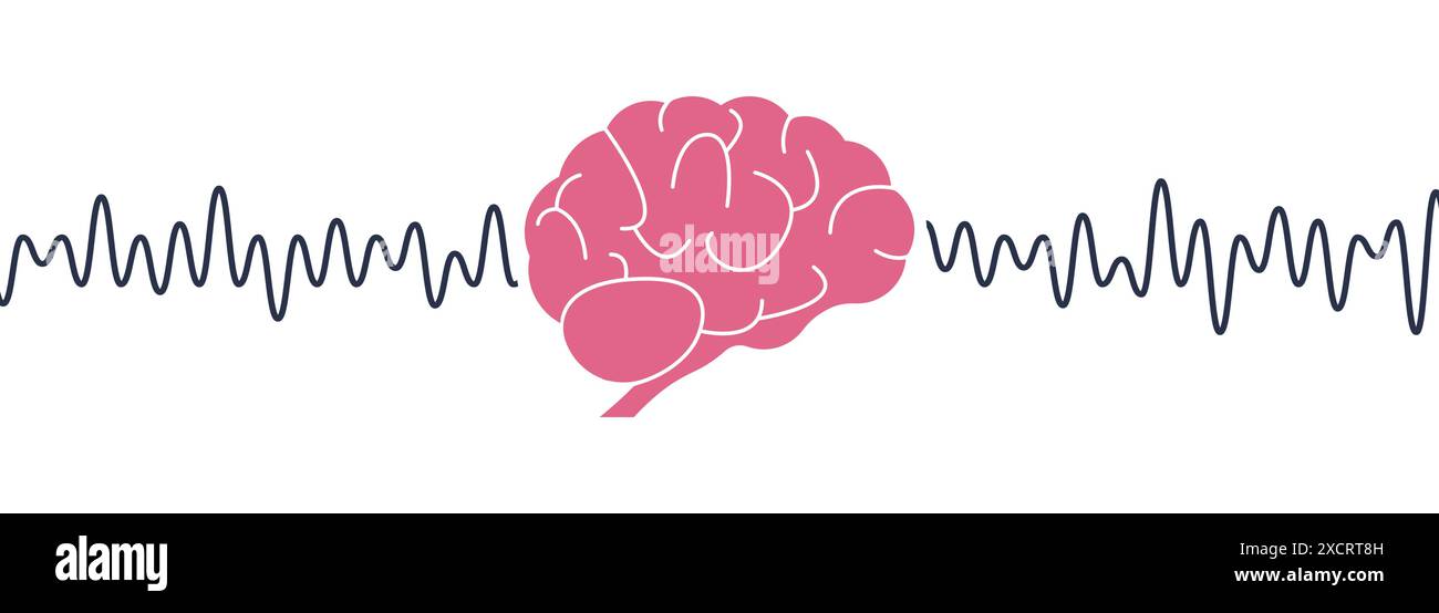 Human Brain Waves. Brain Activity Wave concept. Pink Mind with Mental ...