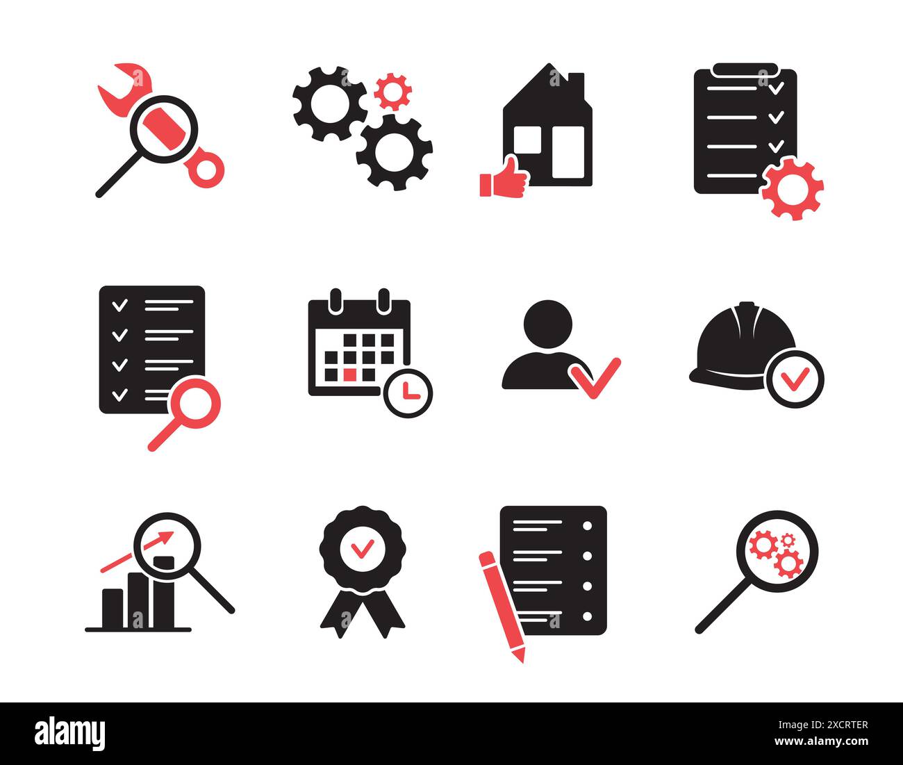 Inspection silhouette icons set. Black icons for quality control ...