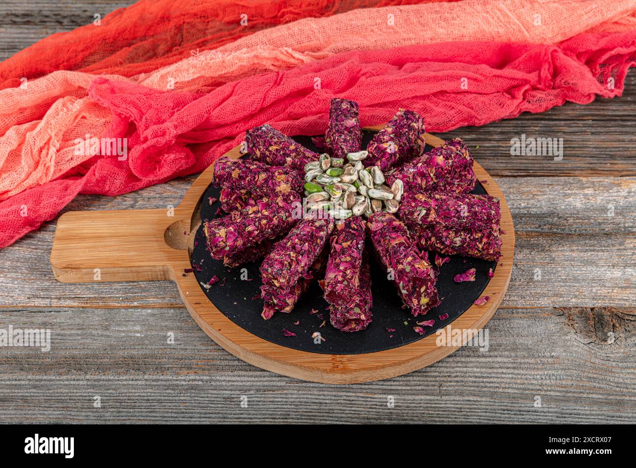 Rosy Turkish Delight with Pistachio and Rose. Sweet roll with roses and ...