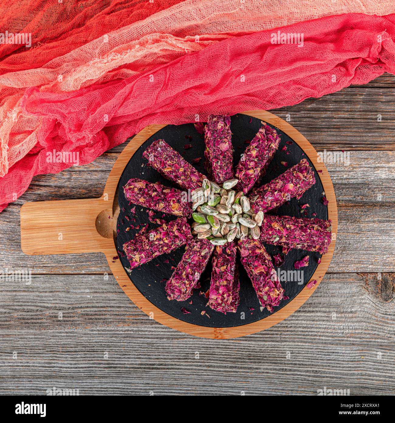 Rosy Turkish Delight with Pistachio and Rose. Sweet roll with roses and ...