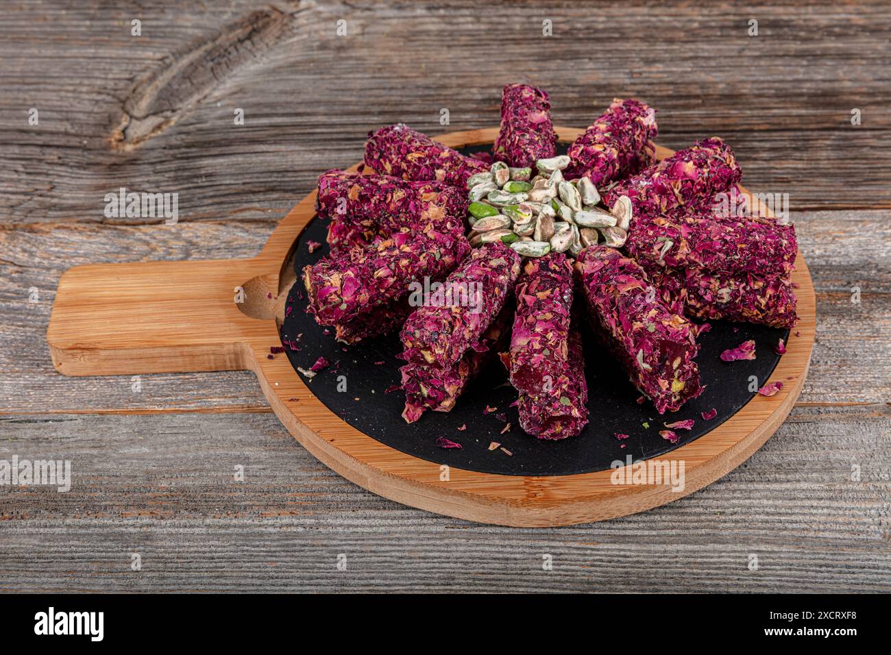 Rosy Turkish Delight with Pistachio and Rose. Sweet roll with roses and ...