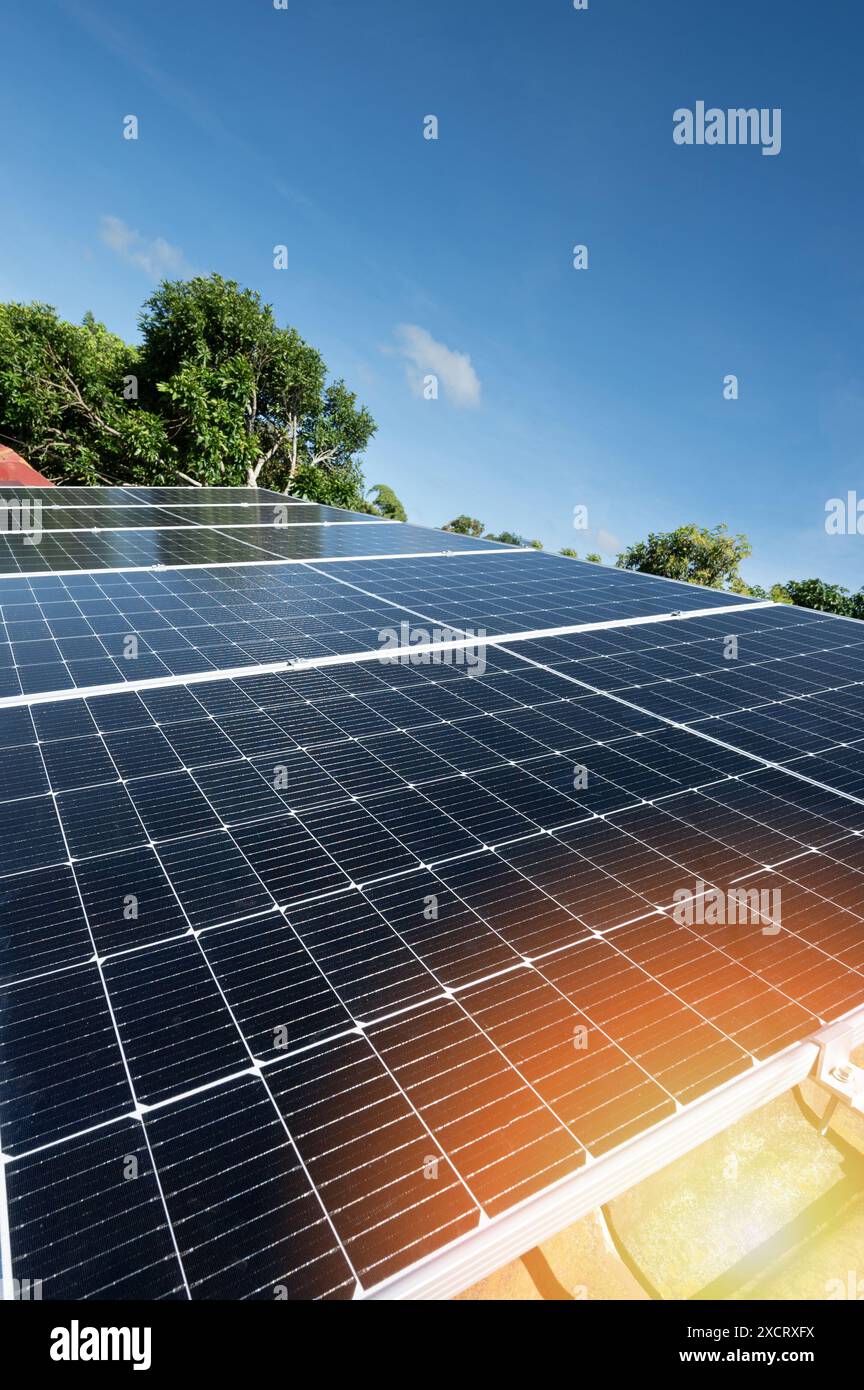 Sun energy generator system with solar panels on top home roof Stock ...