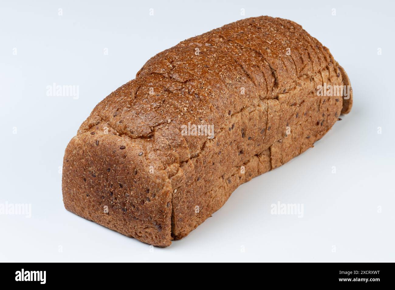 Crusty brown sliced bread perspective view isolated on studio ...