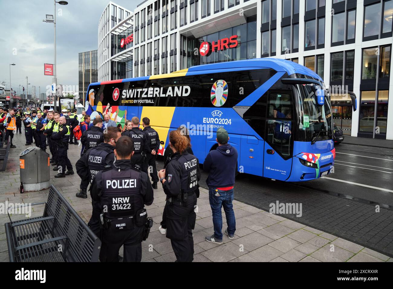 The Switzerland team bus at Cologne train station. Switzerland face ...