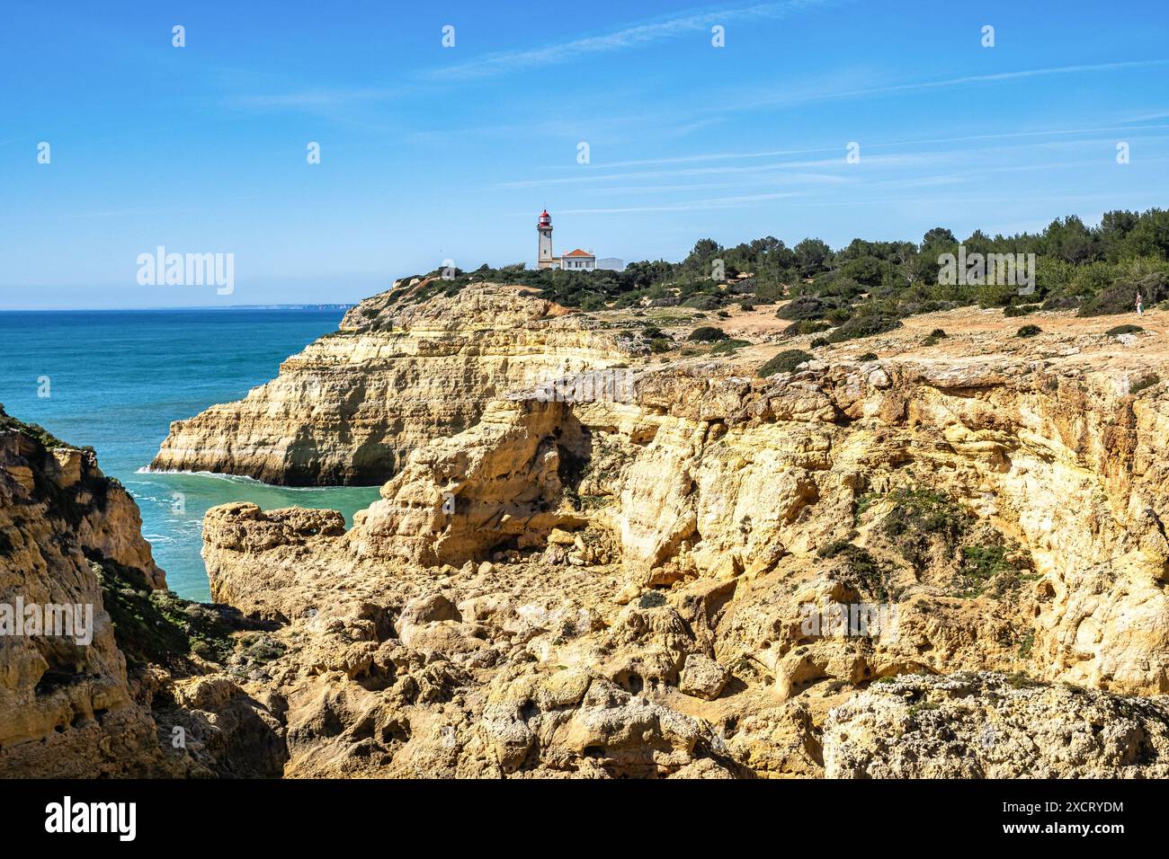 Portuguese coast in Benagil, Algarve, Portugal. Farol de Alfanzina ...