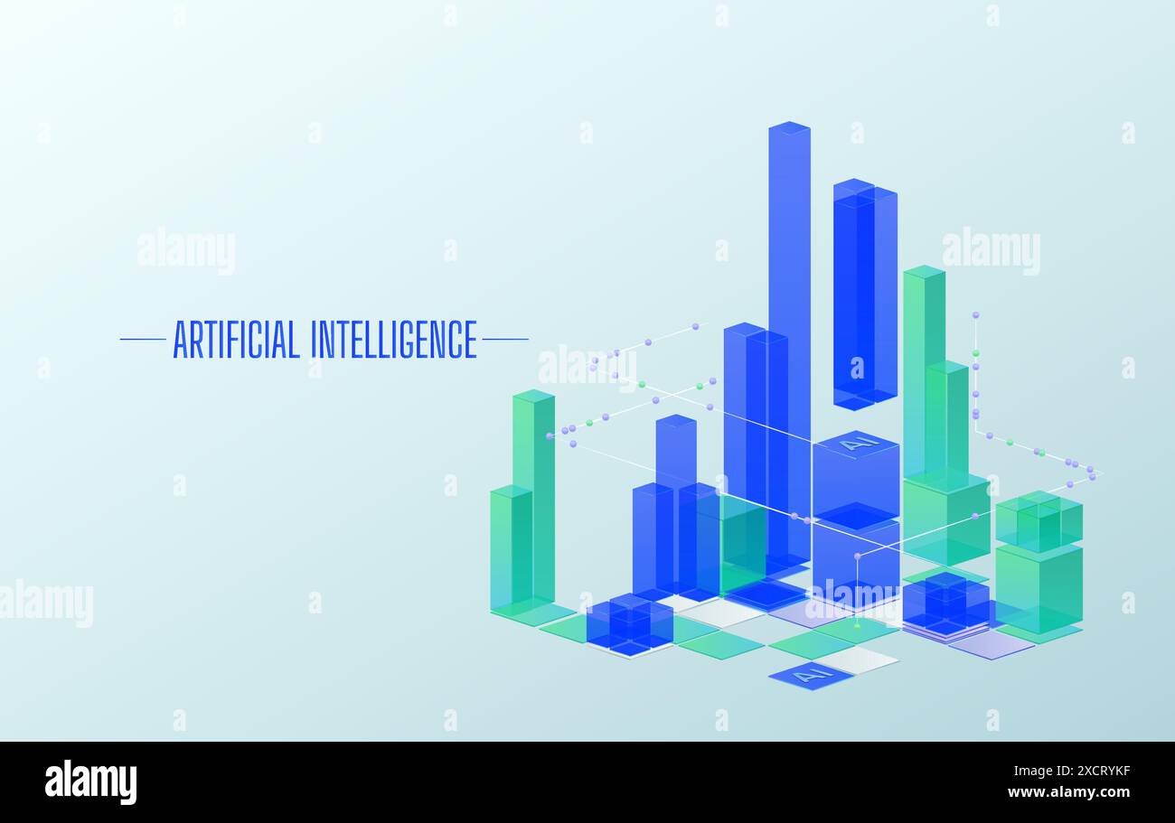 Illustration of abstract stream. Artificial intelligence. Big data, technology, data transfer ...