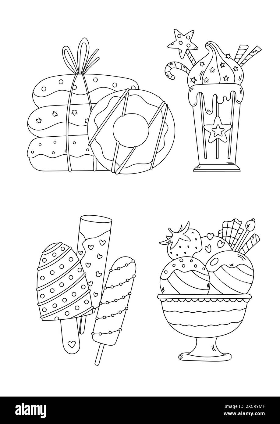 Coloring Page For Adults And Children Features Donuts, Milkshake, Ice ...