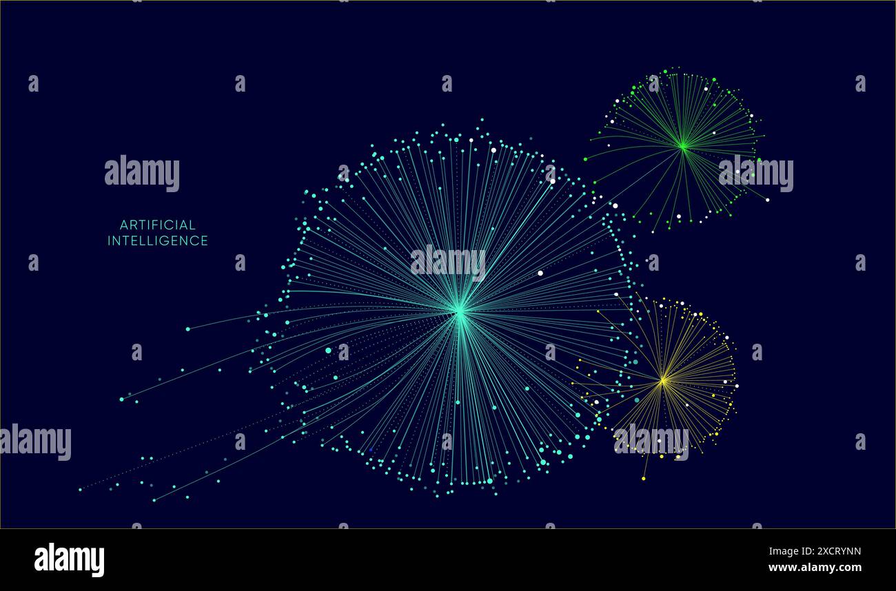Illustration of abstract stream. Artificial intelligence. Big data, technology, data transfer ...
