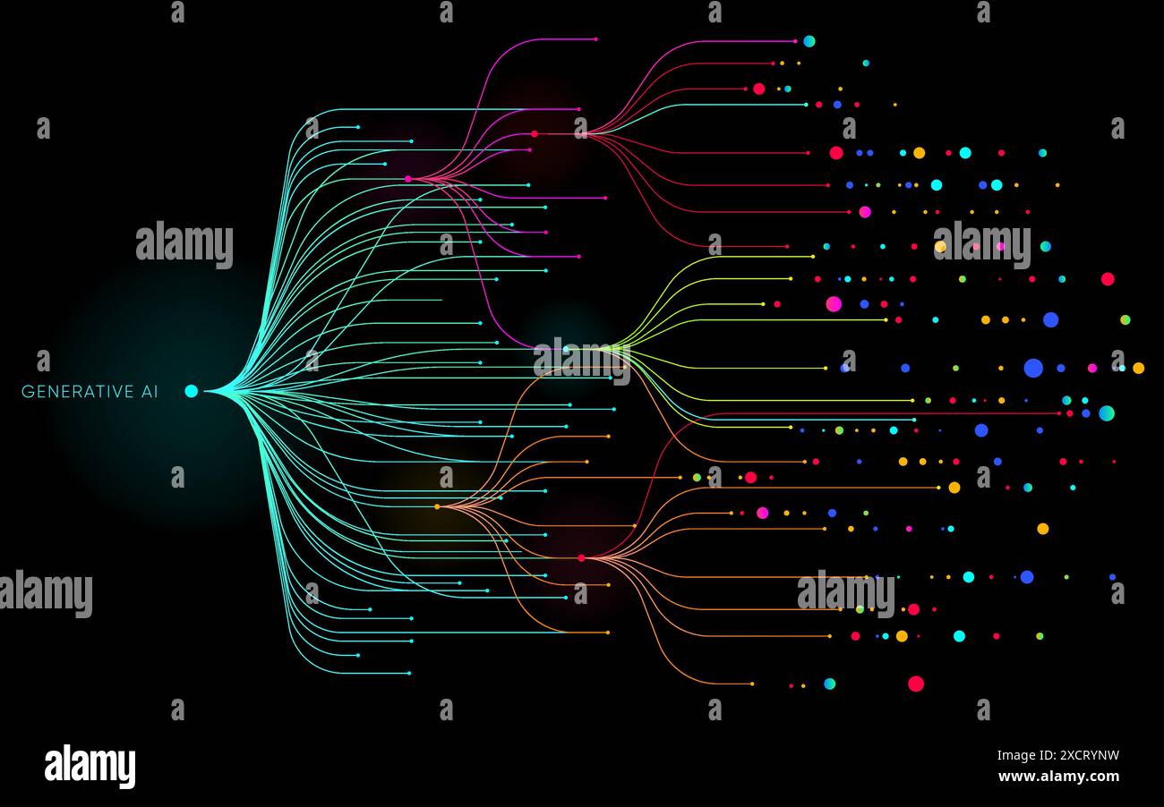 Illustration of abstract stream. Artificial intelligence. Big data ...