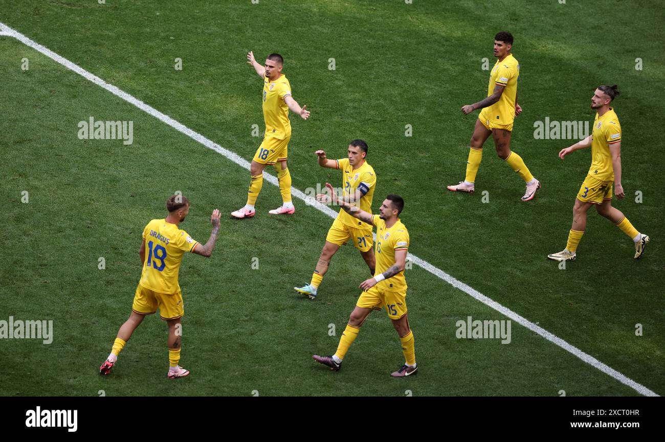 MUNICH, GERMANY - JUNE 17: Razvan Marin of Romania celebrates as he ...