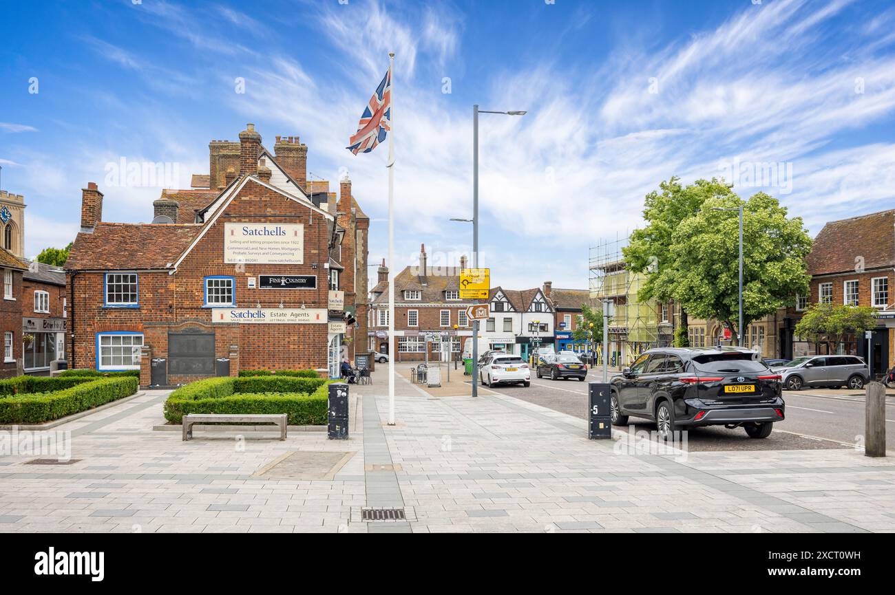 View along the High Street in Baldock, Hertfordshire, UK on 13 June ...