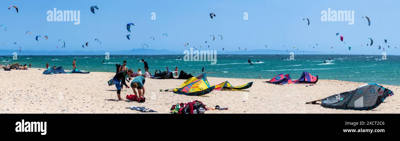 TARIFA, SPAIN - MAY 25, 2024: Kitesurfing on Valdevaqueros beach ...