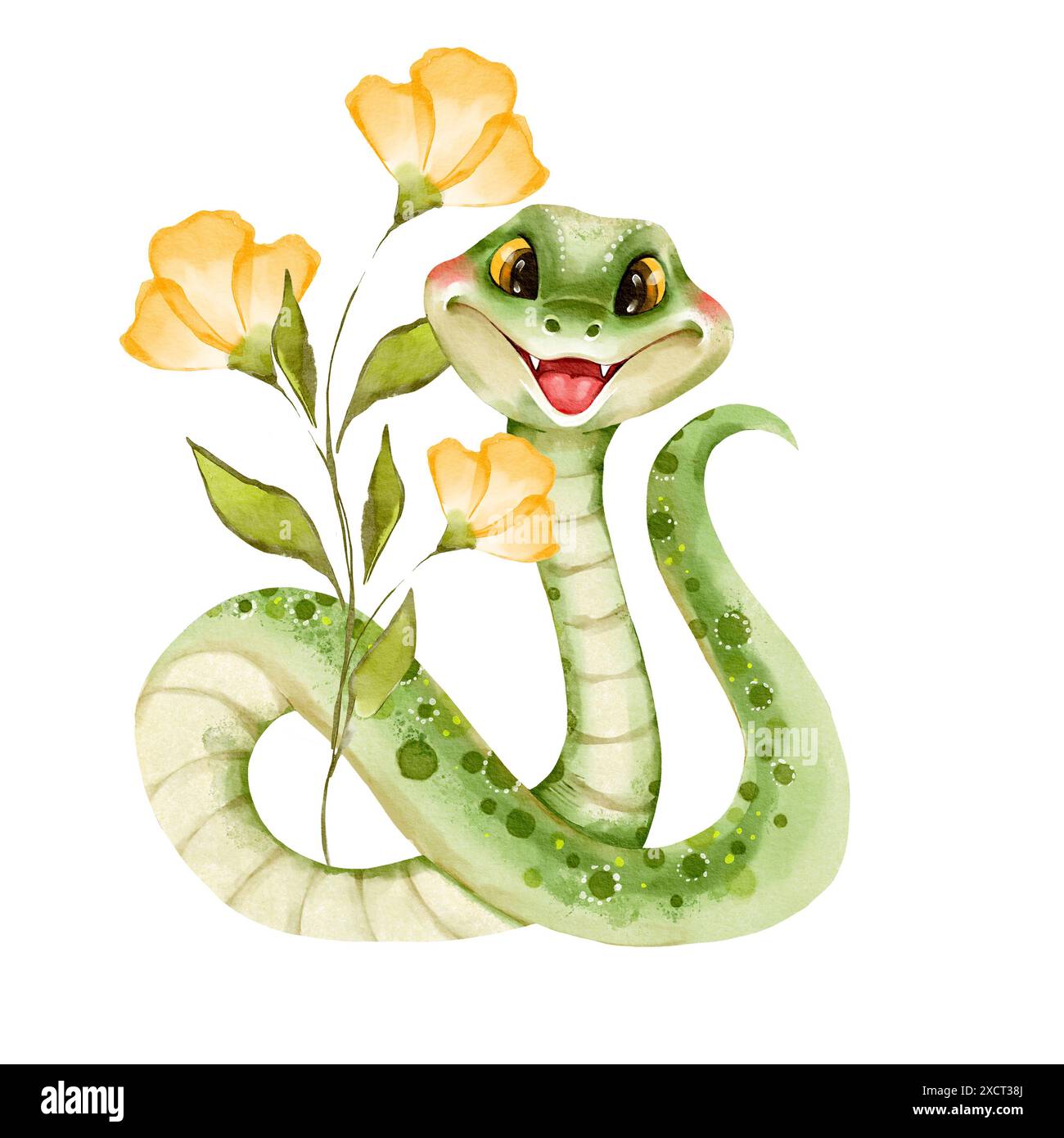 Snake with flowers. Serpent with flowers. Floral illustration Stock ...