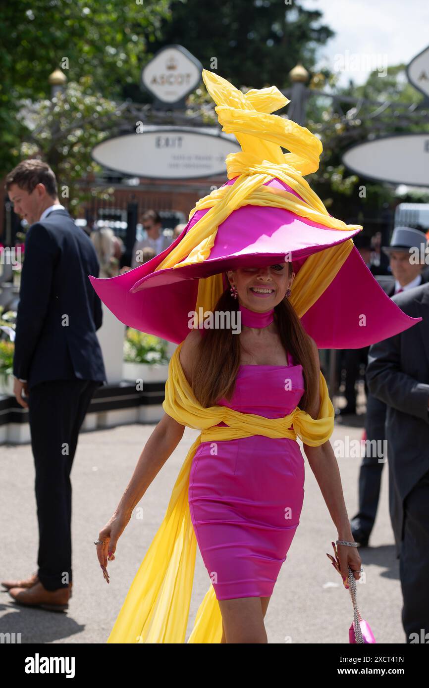 Milliner Tracy Rose wears one of her pink and yellow creations at Royal ...