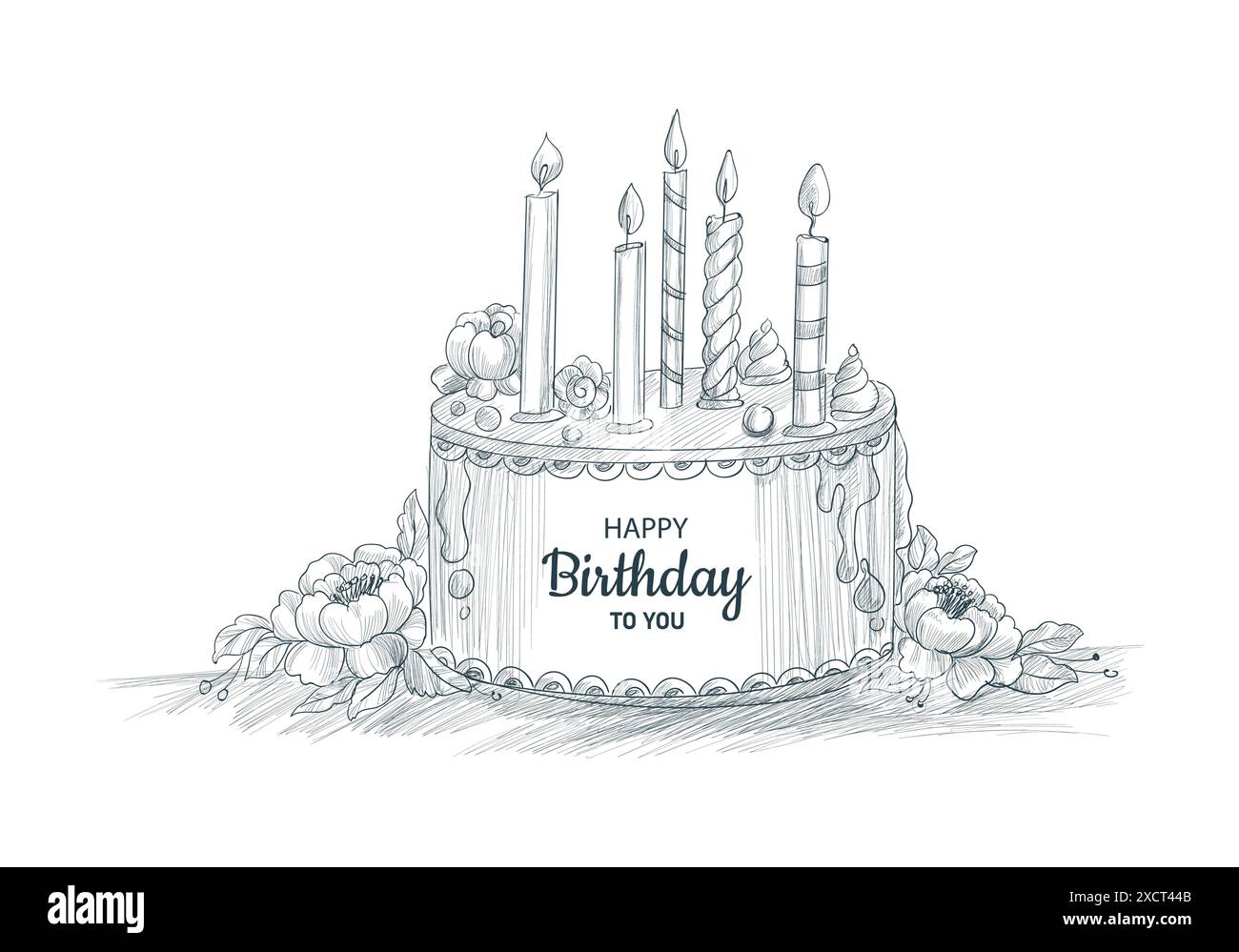 Happy birthday decorative cake with candles sketch design Stock Vector ...