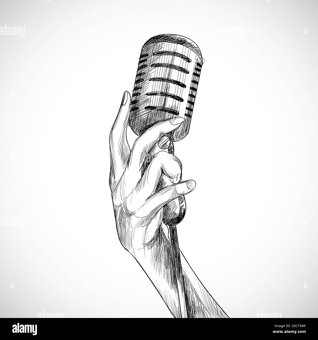 Holding microphone sketch white background Stock Vector Image & Art - Alamy