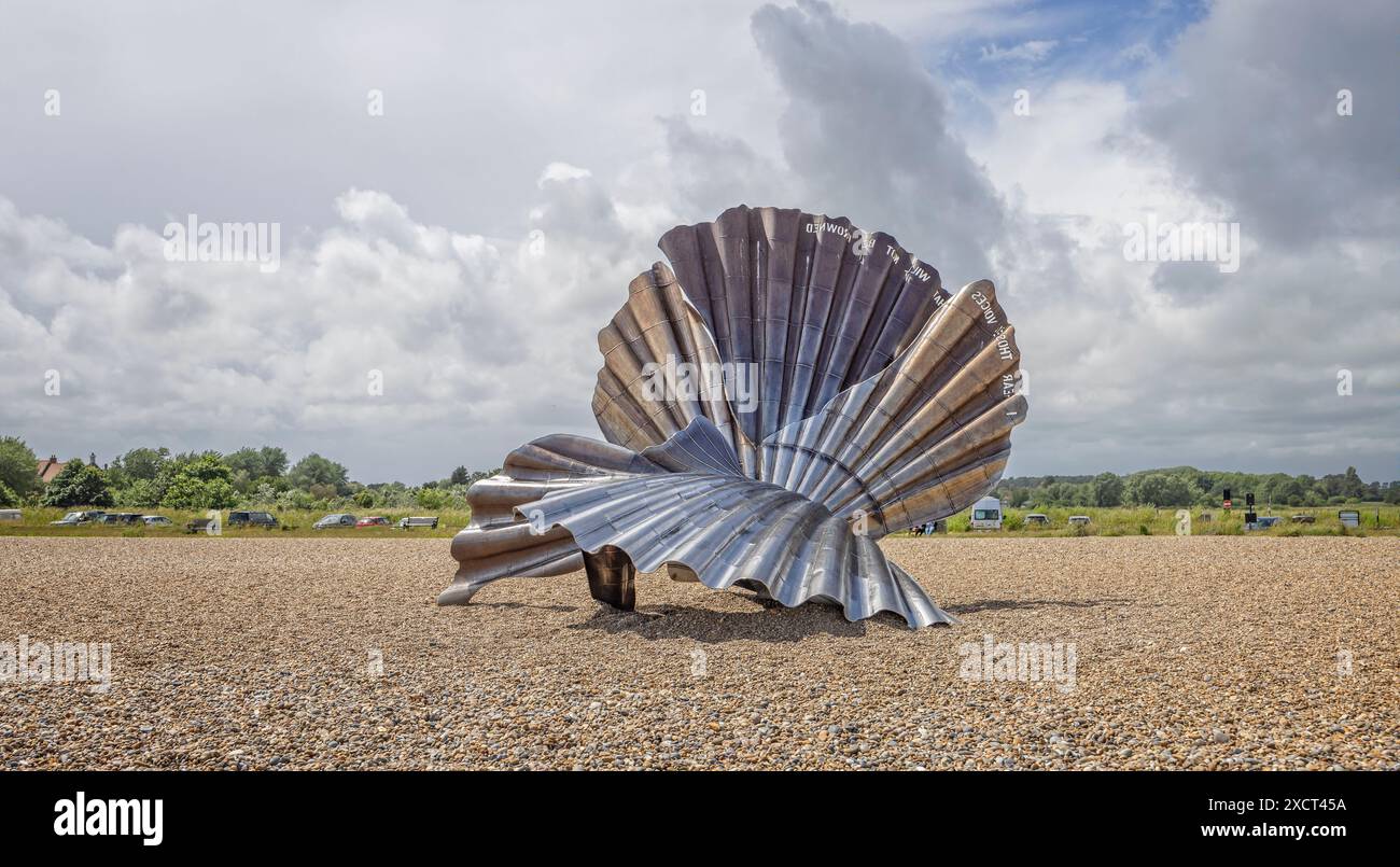 The Scallop sculpture rising from the shingle at Aldeburgh Beach ...